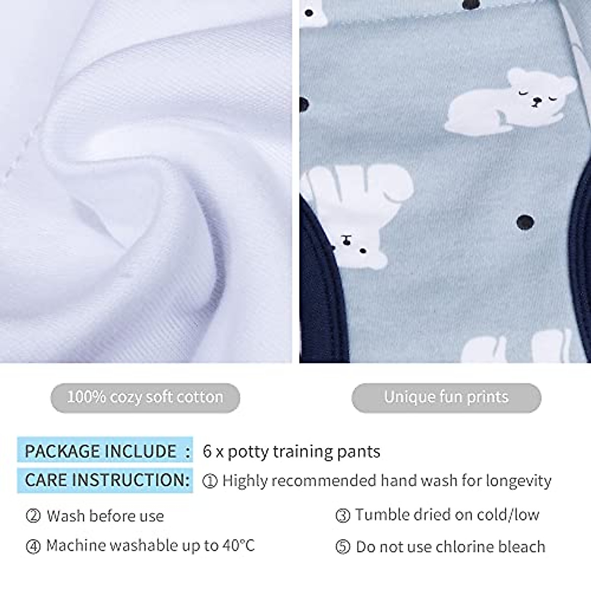 BIG ELEPHANT Toddler Side Button Training Underpants - Snaps on Potty Trained Pants for Boys and Girls 6 Pack, 2T