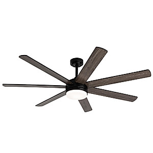 Viossn 62 Inch Outdoor Ceiling Fan with Lights, 7 Reversible Blades, Dimmable, Black with 6" & 12" Downrods for Bedroom, Living Room, Patio