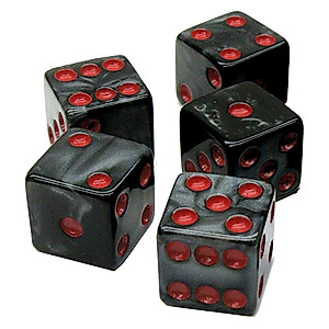Cyber-Deals Set of 16mm Marbleized Dice and Black PU Leather, Velvet Lined Dice Cup with Storage Compartment (Gift Boxed) (Charcoal Dice, Red Lining Cup)
