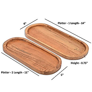Samhita Acacia Oval Wood Tray Platters for Serving Food, Dishes Dinner Plates for Party Entertaining Appetizer