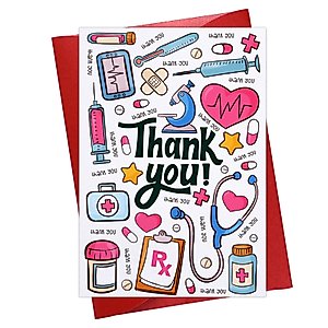 FLYAB Thank You Card for Nurse Doctor 4"x6" Medical Healthcare Workers Thank You Card with Envelope for EMTs Essential Medical Staff