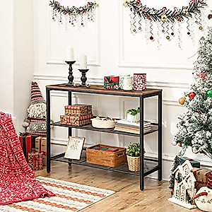 HOOBRO Console Table, Sofa Table with 2 Flat or Slant Adjustable Mesh Shelves, Hallway Table and Sideboard in Entryway, Living Room Corridor, Easy Assembly, Industrial, Rustic Brown and Black BF01XG01