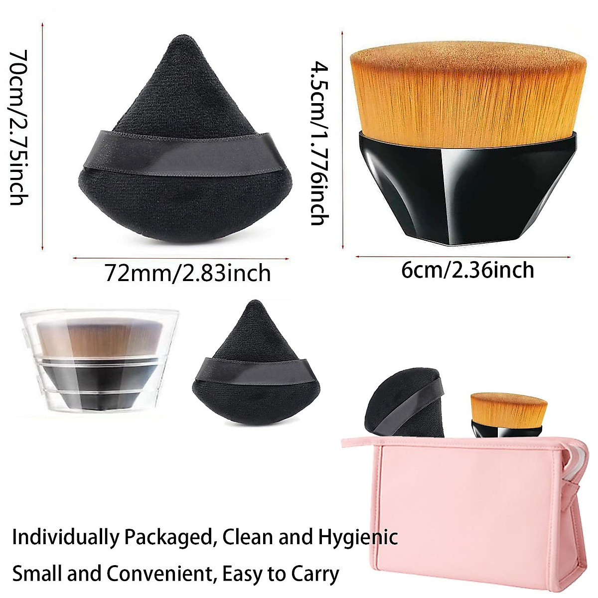 Triangle Powder Puff, 6+1 Pieces Makeup Powder Puffs and Kabuki Foundation Brush, Soft Velour Powder Puffs for Face and Body Foundation Sponge, Setting Powder Puff Wet Dry Makeup Tool
