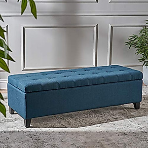 Christopher Knight Home Mission Fabric Storage Ottoman, Dark Blue, 18.75 x 50.50 x 16.00 inches
