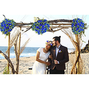 Yebazy 4PCS(30FT) Artificial Rose Vine Fake Rose Garland Artificial Flowers for Hotel Wedding Home Party Garden Decor（Royal Blue）