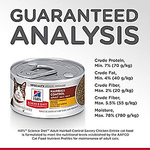 Hill's Science Diet Adult Hairball Control Wet Cat Food, Savory Chicken Entrée, 2.9 oz. Cans, 24-Pack