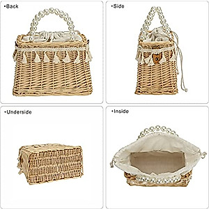 So'each Women's Handmade Rattan Wicker Lace Woven Artificial Pearl Shoulder Bag