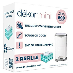 Dekor Mini Diaper Pail Refills | 2 Count | Most Economical Refill System | Quick & Easy to Replace | No Preset Bag Size – Use Only What You Need | Exclusive End-of-Liner Marking | Baby Powder Scent