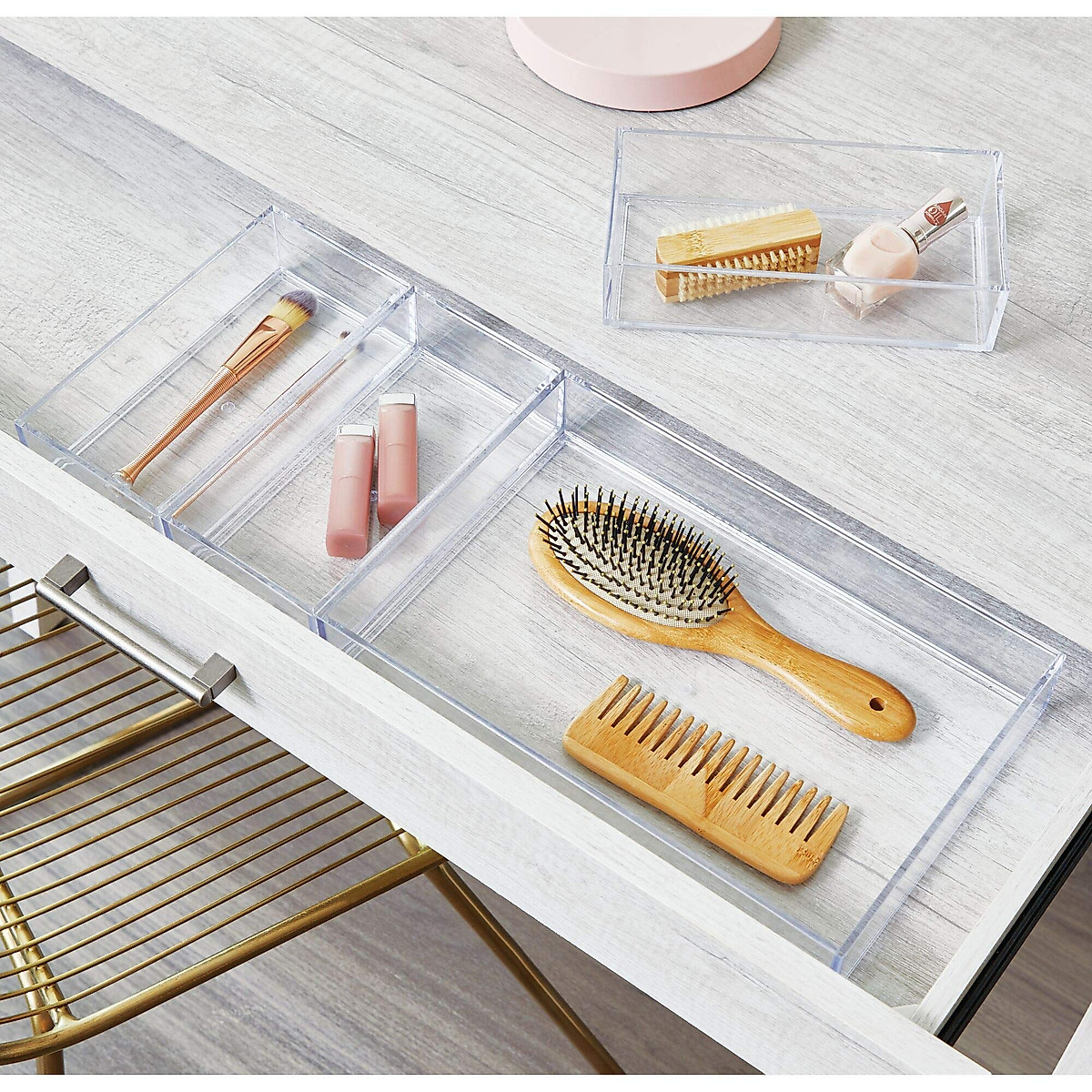 IDesign Decorative Countertop Vanity Tray Organizer for Bathroom, Bedroom, Closet, Entryway, The Clarity Collection – 4” x 8” x 2”, Clear, Small