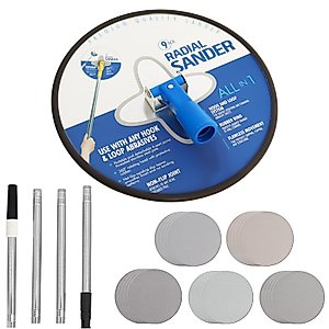Radial Sander with Pole, 9 Inch Drywall Pole Sander, Wall Sander for Painting Prep, 360 Degree Rotary Round Circular Hand Sanding Head for Dry Wall and Ceilings+ 25pcs Wall Sanding Discs