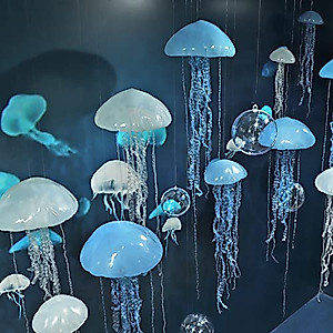 O&M Hanging Jellyfish Decoration, Marine Theme Birthday Party Decorations, Shop Window Supplies, Aquarium Props (Small, Blue)