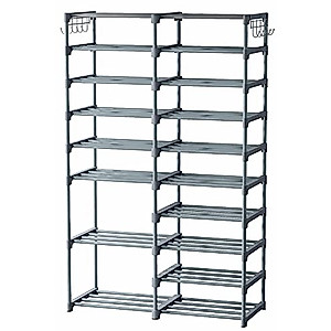 Tribesigns Shoe Rack Organizer, 36-44 Pairs Shoe Storage Shelf, 10 Tiers Shoe Stand, Shoe Rack for Closet, Boot Organizer with 2 Hooks, Stackable Shoe Tower