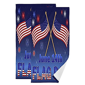 xigua 2PCS Polyester Hand Towels Soft and Absorbent for Hotel Spa Beach Bathroom Fingertip Towel,Flag Day Beautiful Text and Fireworks