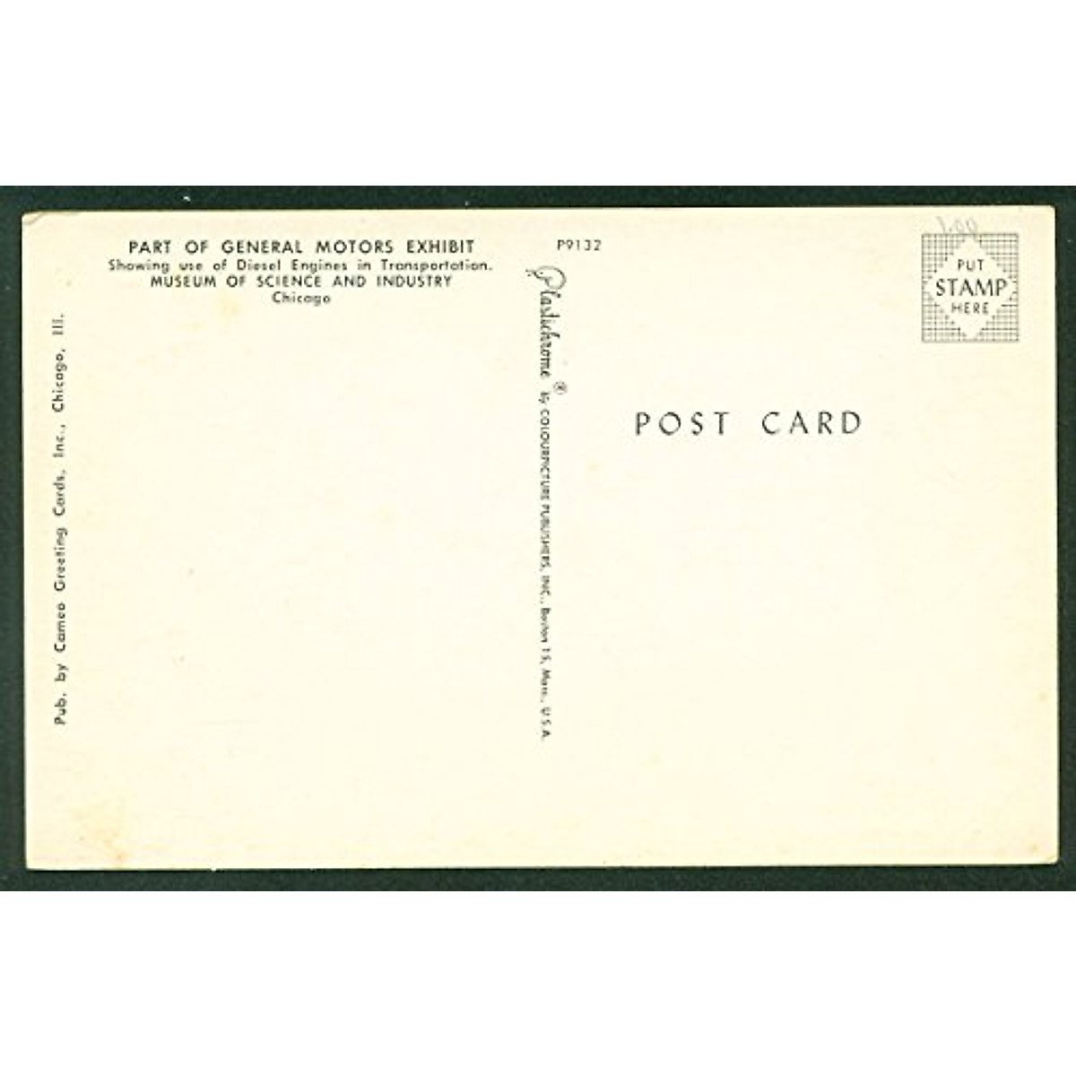 General Motors GM Diesel Engine Transportation Exhibit Trucks Bus Trains Postcard