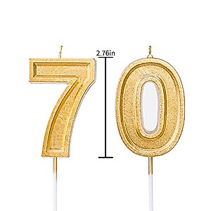 LUTER 2.76 Inches Large Birthday Candles Gold Glitter Birthday Cake Candles Number Candles Cake Topper Decoration for Wedding Party Kids Adults, Number 70