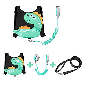 EPLAZA Dinosaur-like Toddler Harnesses with Leashes Anti Lost Wrist Link Wristband for 1.5 to 3 Years Kids Girls Boys Safety (Little dinosaur Black)