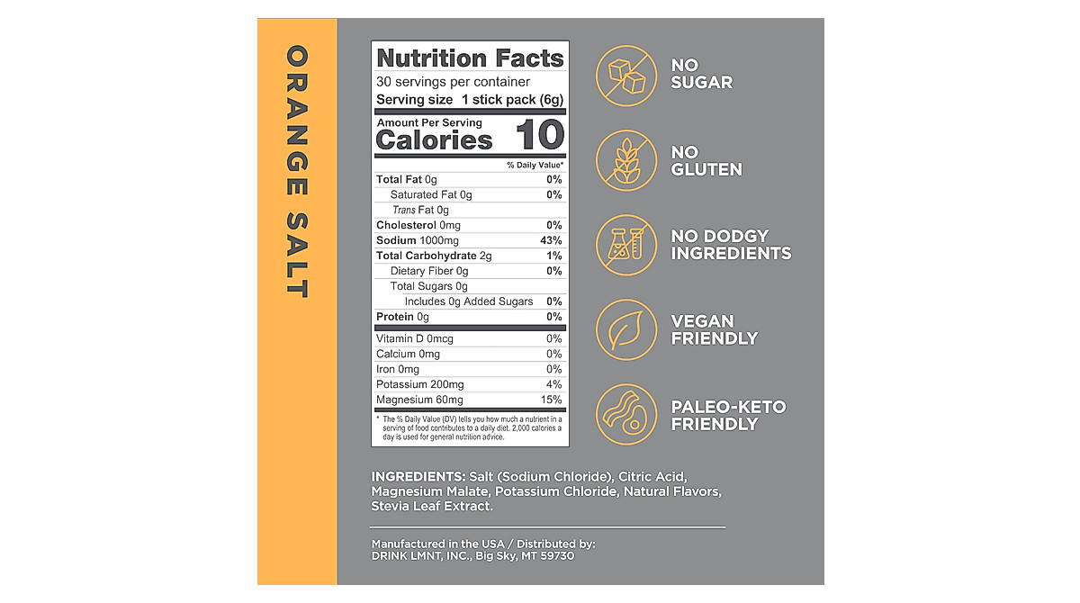 LMNT Zero Sugar Electrolytes - Orange Salt Drink Mix (30 Count)