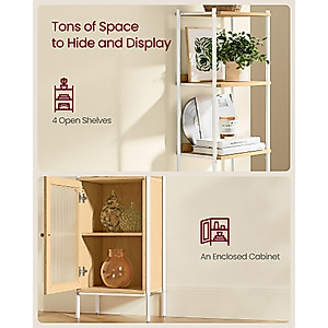 VASAGLE 6-Tier Bookcase, Slim Bookshelf with PC Door, Freestanding Storage Shelf with Metal Frame, Adjustable Shelf, for Living Room, Oak Beige and Pearl White ULLS123W57