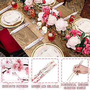 Suttmin 50 Pairs Cherry Blossom Chopsticks Bulk with Chopsticks Sleeved Blue Flower Disposable Bamboo Chopsticks Eucalyptus Wedding Favors Chinese Japanese Food Supply for Takeout Picnic(Cherry)