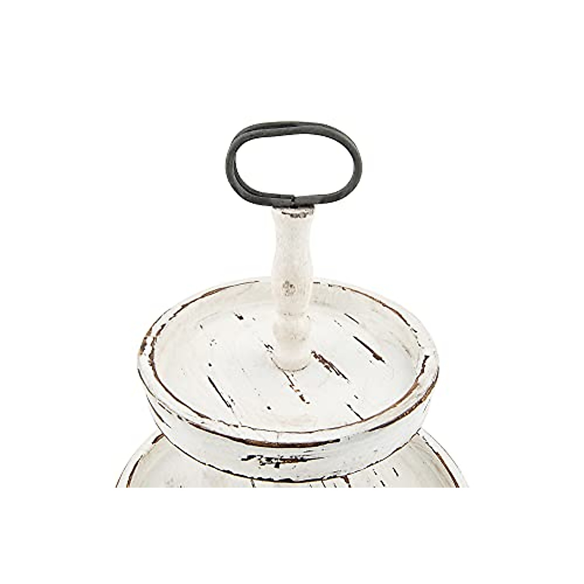 Creative Co-op EC0125 Distressed Wood 2-Tier Tray with Metal Handle, Cream