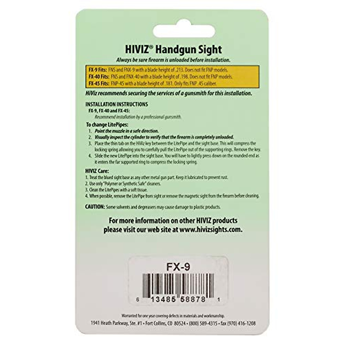 HIVIZ FNS and FNX-9 Fiber Optic Family Pistol Sight