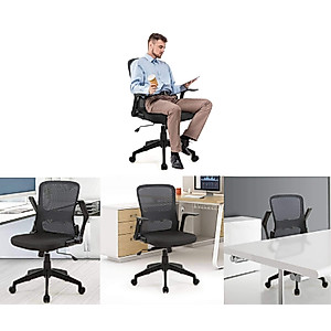 Office Chair, Mesh Computer Desk Chair Mid-Back Ergonomic Adjustable Swivel Chair with Lumbar Support Armrests for Students, Home Office, Black