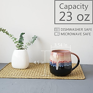 Bosmarlin Extra Large Ceramic Coffee Mug, 23 Oz, Microwave and Dishwasher Safe, Big Oversized Tea Cup, Reactive Glaze (Pink)