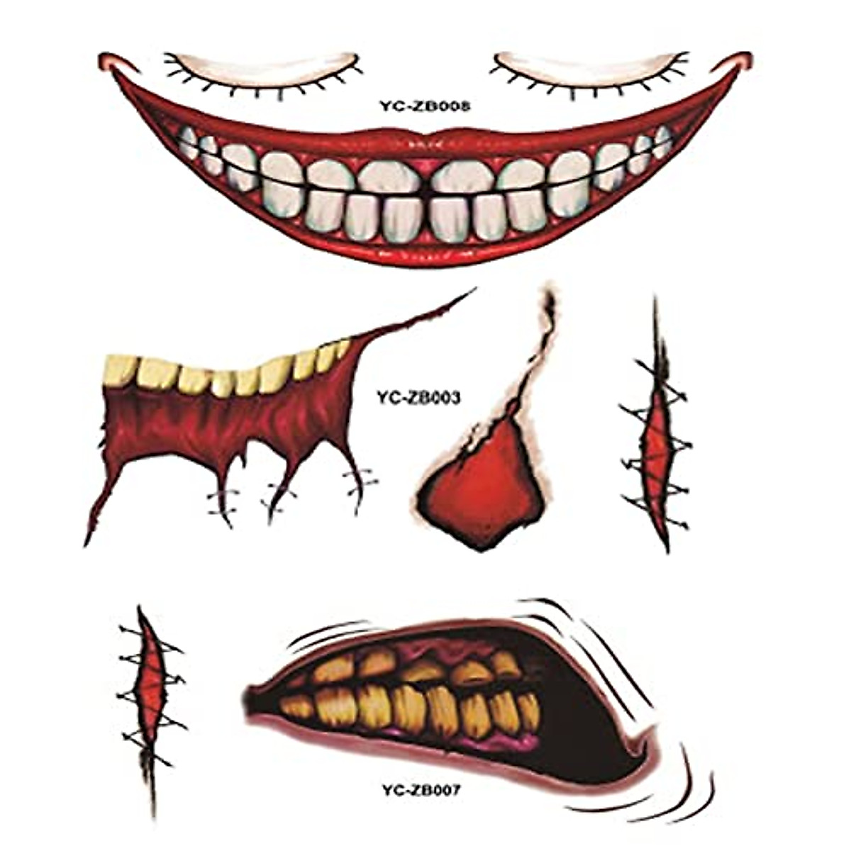 12Pcs Halloween Face Tattoos,Halloween Prank Makeup Temporary Tattoo,Adults Kids Clown Horror Mouth Fake Tattoo Stickers,Face Decals Prank Props for Halloween Cosplay Part