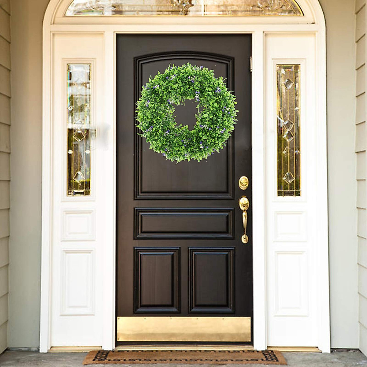 Delicaft 17" Artificial Boxwood Plastic Wreaths Spring Summer Front Door Wall Home Garden Office Wedding Decor (Green) (Green)