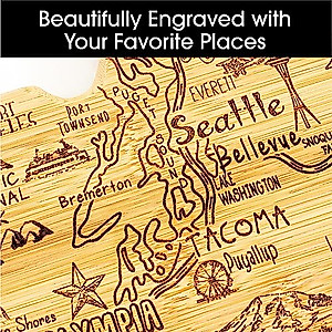 Totally Bamboo Destination Washington State Shaped Serving and Cutting Board, Includes Hang Tie for Wall Display