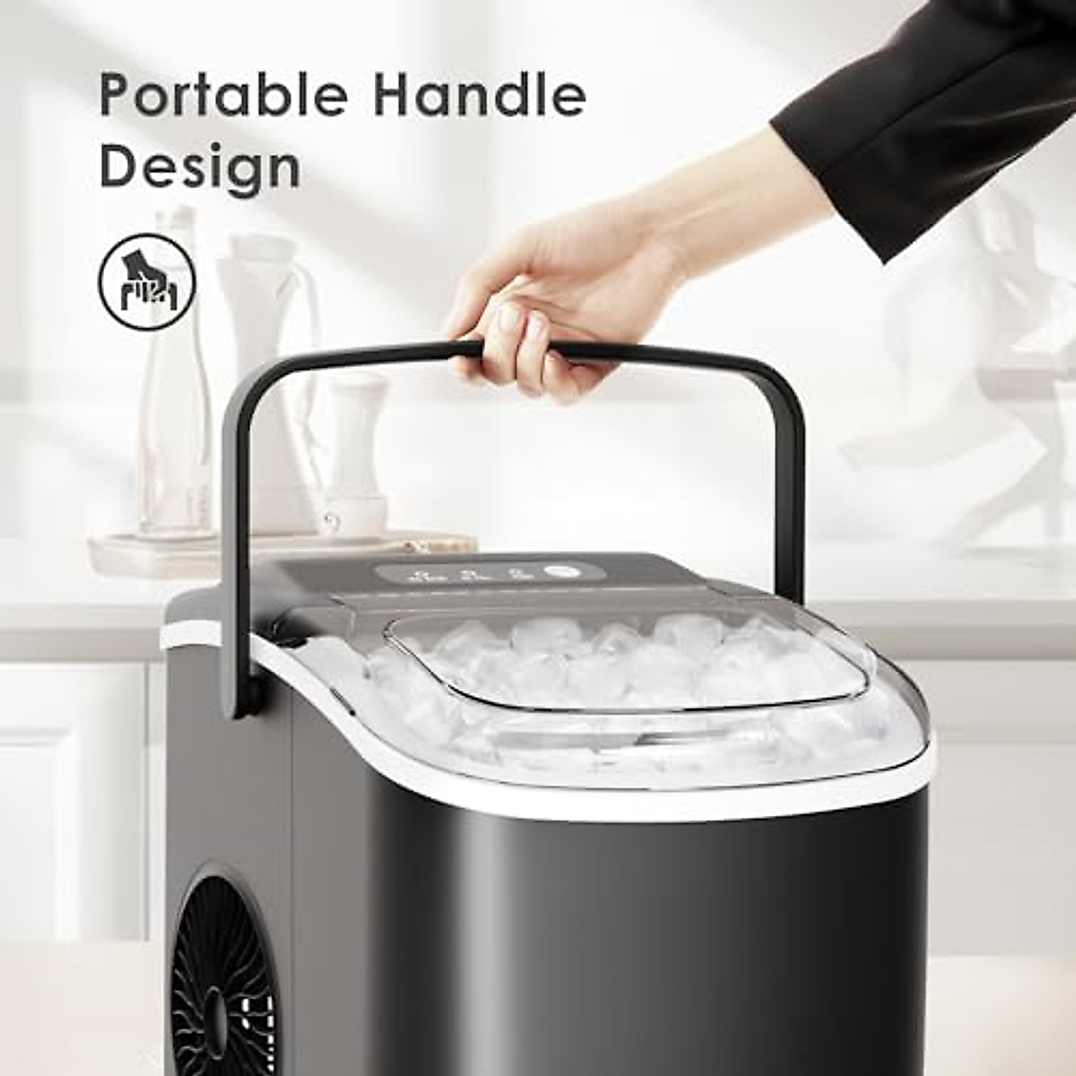Ice Makers Countertop with Self-Cleaning, 26.5Lbs/24Hrs, 9 Cubes Ice Ready in 6~9Mins, Portable Ice Maker with Ice Scoop/Basket for Home/Kitchen/Office/Bar, Black