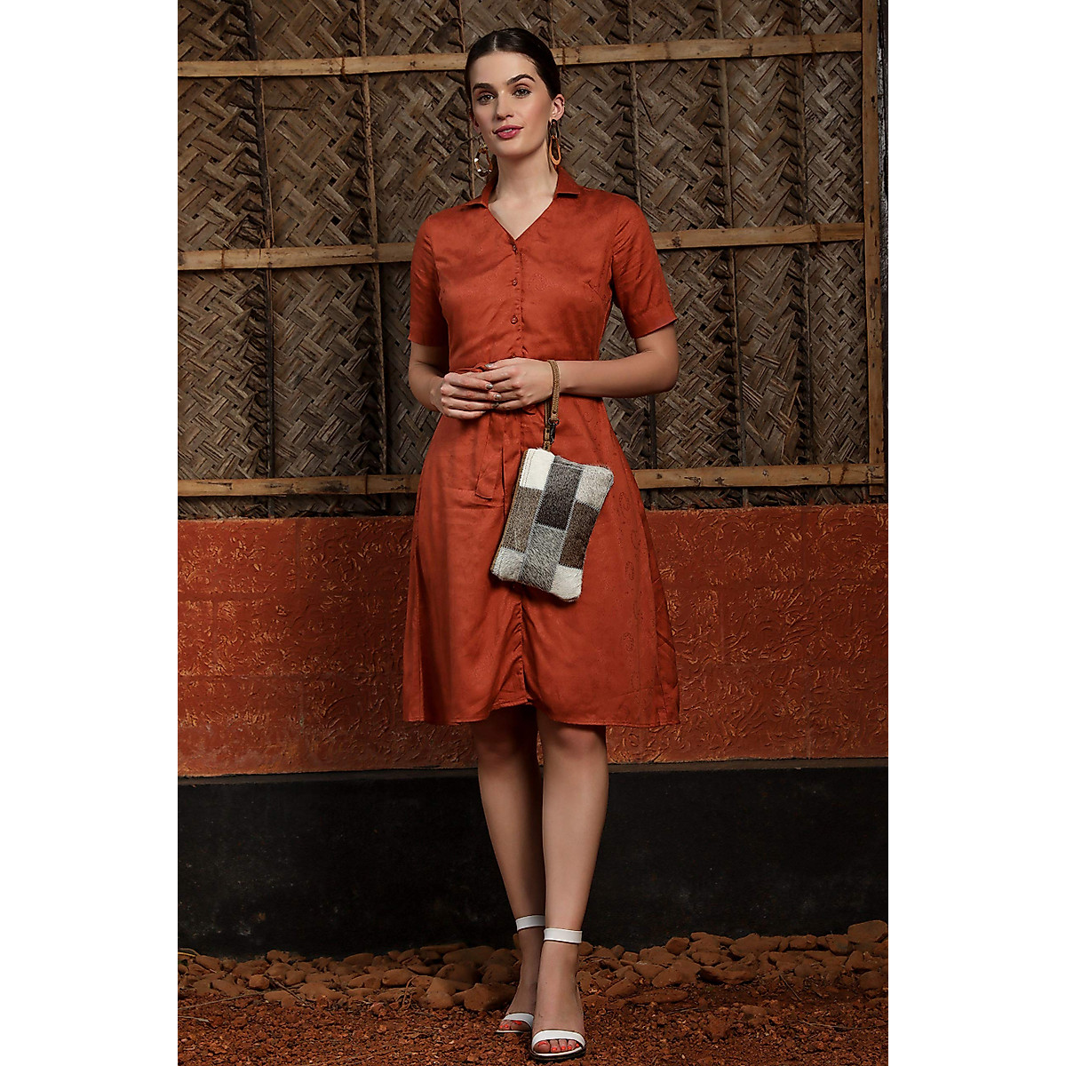 Myra Bag Silver Brick Upcycled Leather & Cowhide Wristlet Pouch Bag S-1502