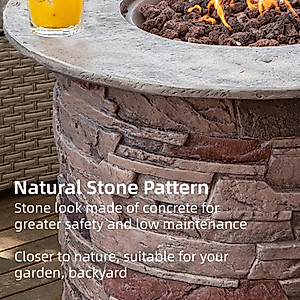 SUNBURY Outdoor Fire Pit Propane Round Fire Pit Table Fire Column, Stonecrest 40,000 BTU Gas Fire Pits for Outside w Lava Rocks, Waterproof Cover