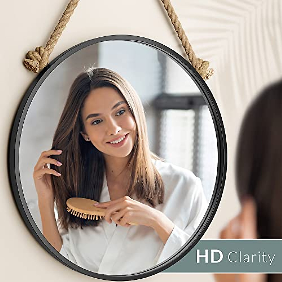 Barnyard Designs 26" Coastal Round Mirror with Hanging Rope - Mount Included - Nautical Rope Mirror for Bathroom Wall, Living Room or Entry Space - Coastal Home Decor, Beach House Wall Decor