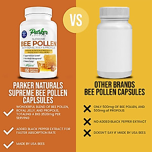 Parker Naturals Best Bee Pollen, Royal Jelly, Propolis - Made by USA Bee Keepers - 150 Vegetarian Capsules - Made in GMP Certified Facility!