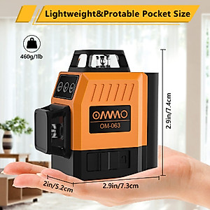 OMMO Laser Level, 8 Lines Green Laser Level Self Leveling Tool, 150ft Line Laser Level Beam Tool with One 360° Vertical and One 360° Horizontal Lines, Magnetic Stand and USB Cable Included