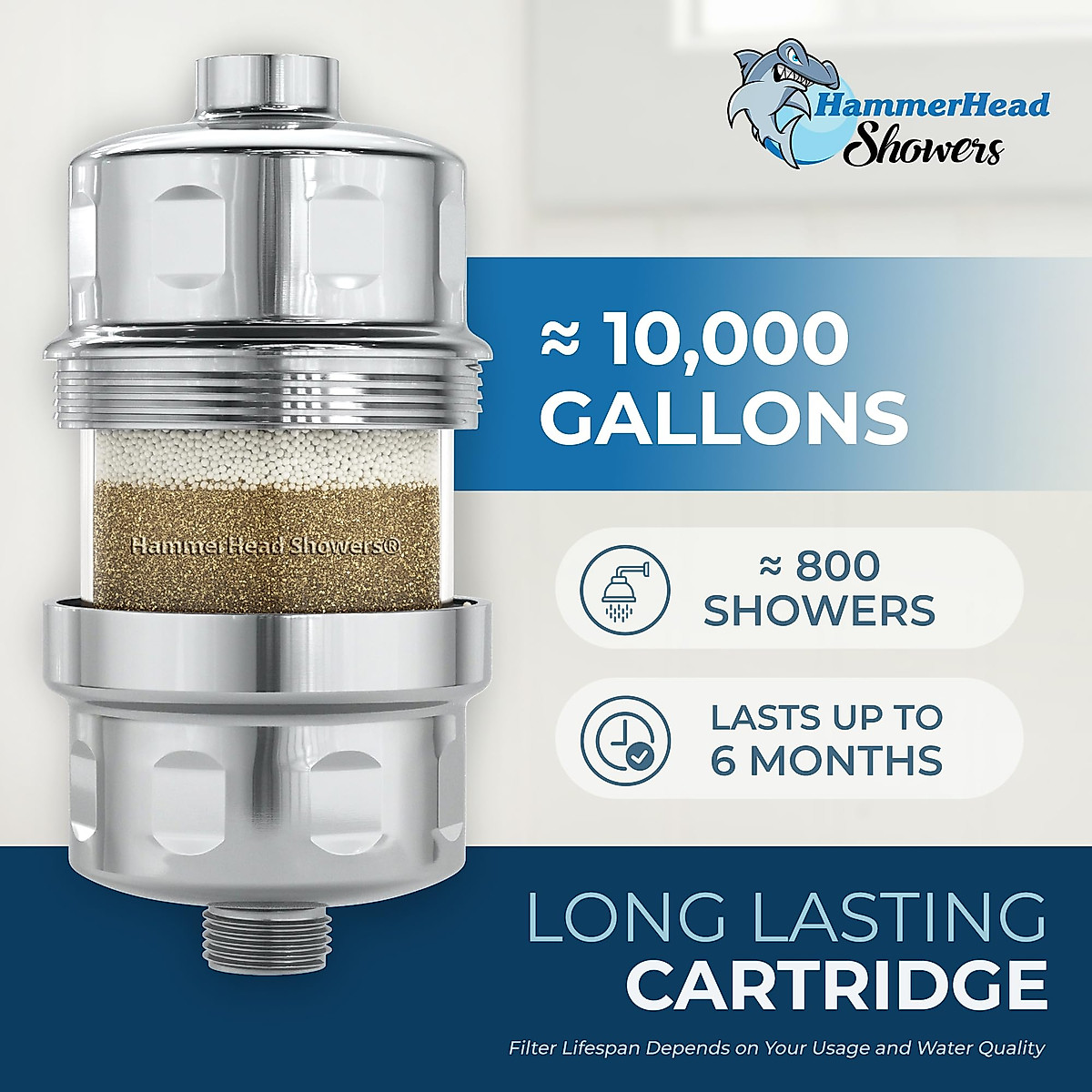 HammerHead Showers® ALL METAL Shower Head Filter and 2x Replacement Cartridges – High Pressure Universal Shower Filters to Remove Toxic Chemicals – KDF Shower Filter, Targets Chlorine and Heavy Metals