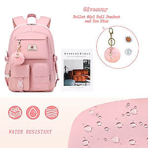 KIDNUO Girls Backpack,15.6 Inch Laptop School Bag Large Primary Elementary Middle College Bookbags Kids Backpacks for Teens Girls Women Students Anti Theft Travel Daypack ( Pink Ballerine )