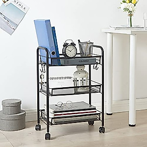 Urban Lifestyle 3 Tier Mesh All Purpose Utility Rolling Storage Cart, Black