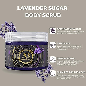 Amira Beauty Lavender Sugar Body Scrub Exfoliating Ultra Hydrating Moisturizing Scrub - Fights Cellulite & Stretch Marks (14oz)