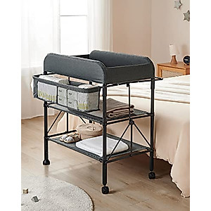 BEKA Portable Changing Table, Foldable Baby Changing Table, Changing Station for Infant w/Waterproof Diaper Changing Table Pad, Adjustable Height Diaper Station, Mobile Nursery Organizer for Newborn