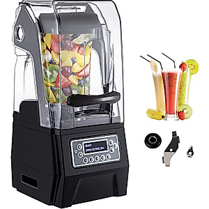 VEVOR 110V Commercial Smoothie Blenders 1.5L/50.7oz 1500W Countertop Silent Blender with Sound Shield, Quiet Blender Self-Cleaning, Includes Multifunctional 2-in-1 Wet Dry Blades, Black