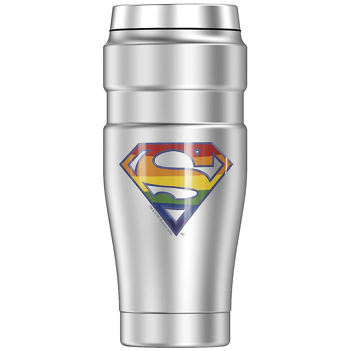Superman Rainbow Shield Logo THERMOS STAINLESS KING Stainless Steel Travel Tumbler, Vacuum insulated & Double Wall, 16oz