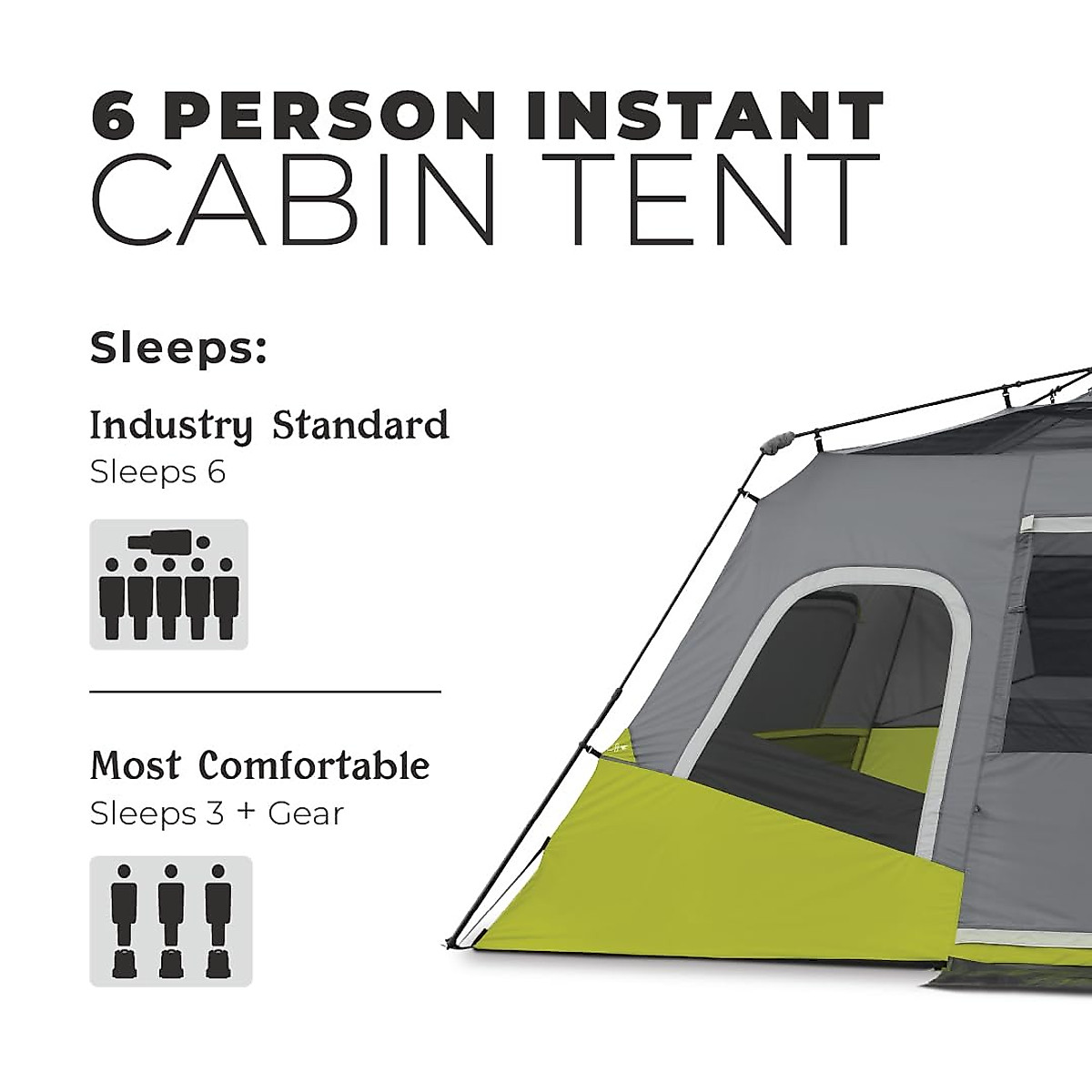CORE 6 Person Instant Cabin Tent | Pop Up Tent with Easy 60 Second Camp Setup for Family Camping | Included Hanging Organizer for Outdoor Camp Accessories | Portable Tent for Camping with Carry Bag