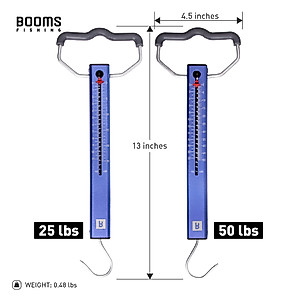 Booms Fishing TS2 Aluminum Tube Fish Scale, Spring Fishing Drag Scale, Easy to Read Hanging Scale, 50 lbs Pull Scales, Widely Used for Hooks Tension, Rigs Tension, Fishing Scale, Luggage Scale