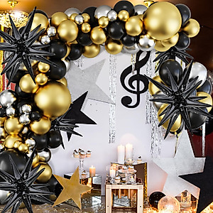 RUBFAC 10 Pcs Black Star Balloons, 14 Point Explosion Star Balloons, 22/27Inch Black Foil Starburst Balloon for Birthday Baby Shower Wedding Disco Party Decorations Supplies