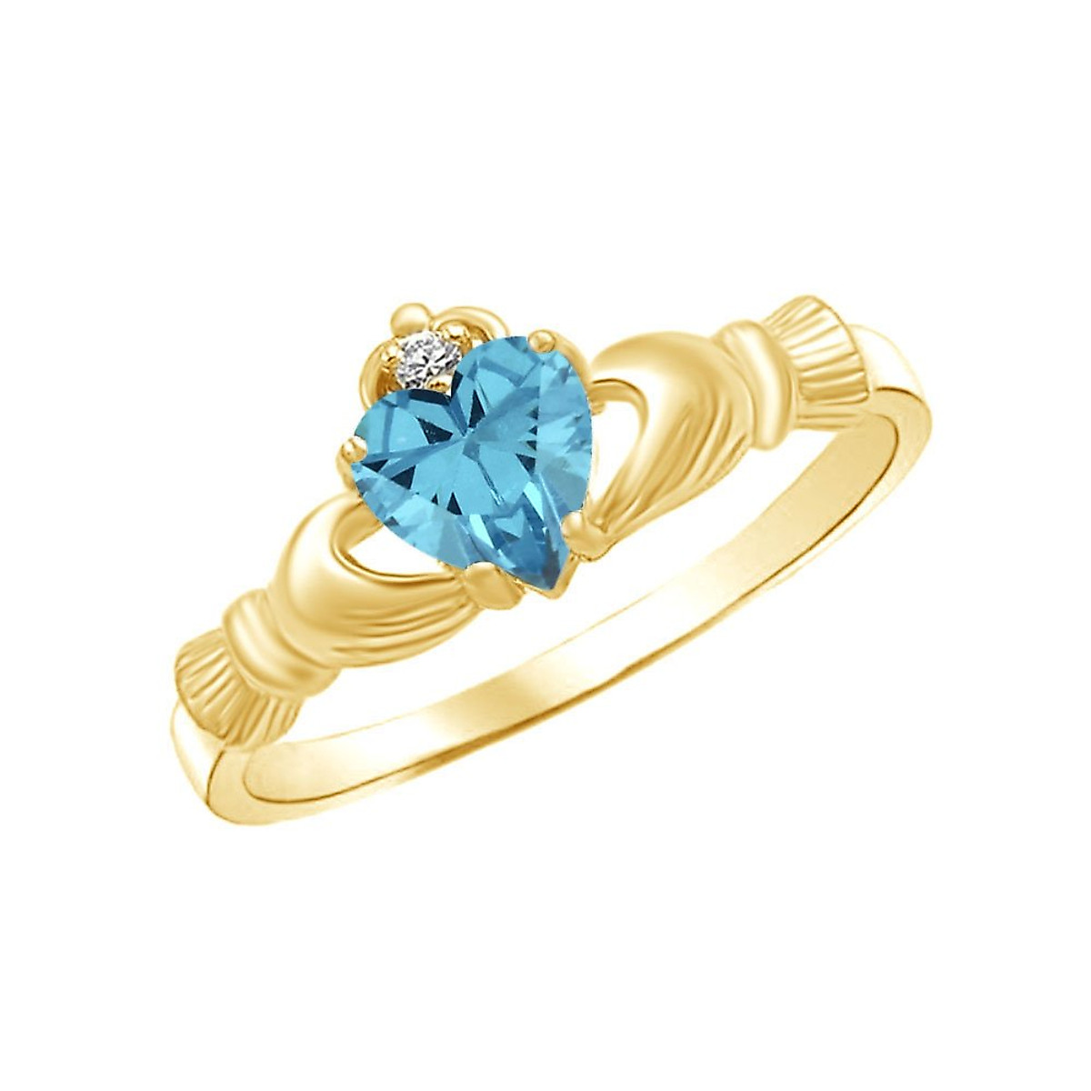 Jewel Zone US Heart Cut Simulated Aquamarine & Cubic Zirconia Claddagh Ring In 14k Yellow Gold Over Sterling Silver Jewelry Gift For Her Ring Size-13