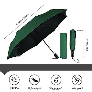 ALFROTEY Compact Travel Umbrella for Rain Portable Automatic Open and Close Windproof Sun Umbrella UV Protection Lightweight Small Folding Car Umbrella for Women and Men (Green, L)