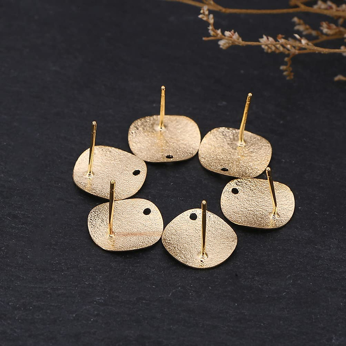 MILISTEN 30pcs Stainless Steel Earrings Posts Round Blank Peg Earrings Posts Flat Pad Ear Stud Components Earring Making Findings for Earring Making DIY Crafts(Golden)