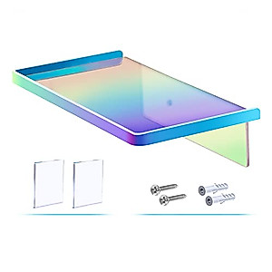NiHome Wall Mount Rainbow Iridescent Floating Shelf - Acrylic Ledge Shelf with Edge 7.2"x3.7" Multi-purpose Organizer for Bathroom, Kitchen, Bedroom, Office, Adhesive Screw Mount Options (Single Pack)